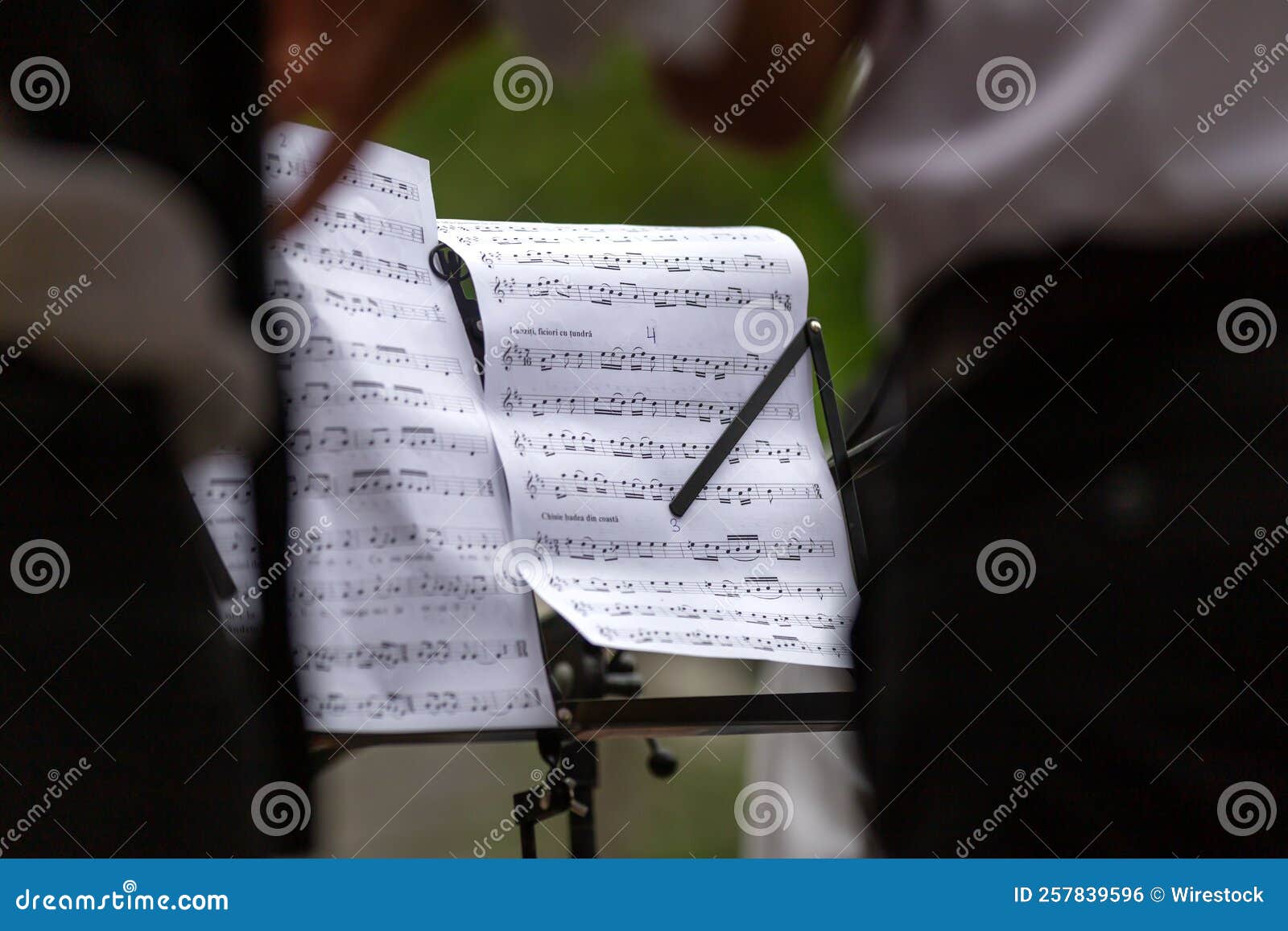 Close-up View of the Sheets of Music Notes on the Black Stand Stock ...
