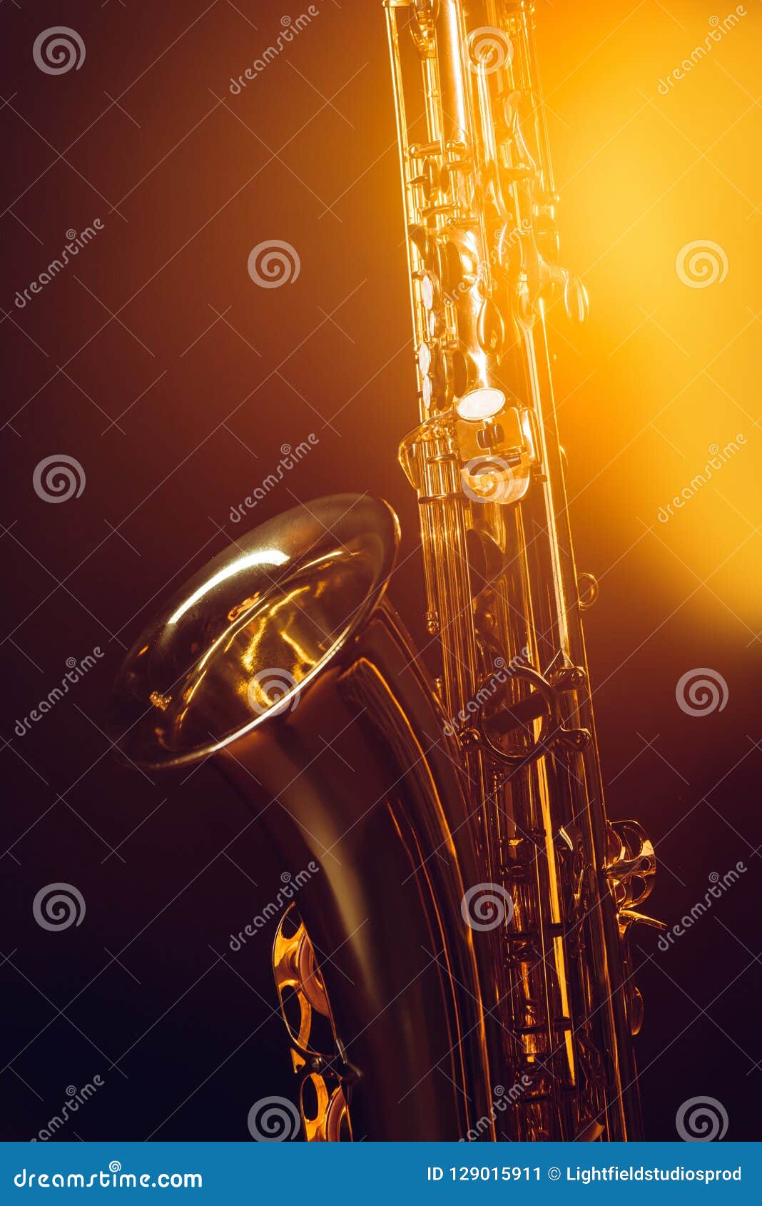 Close-up View of Shiny Professional Saxophone and Spotlight Stock Image ...