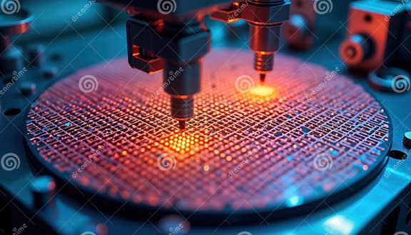 Close-up View of Silicon Wafer with Intricate Patterns. Advanced Tech ...