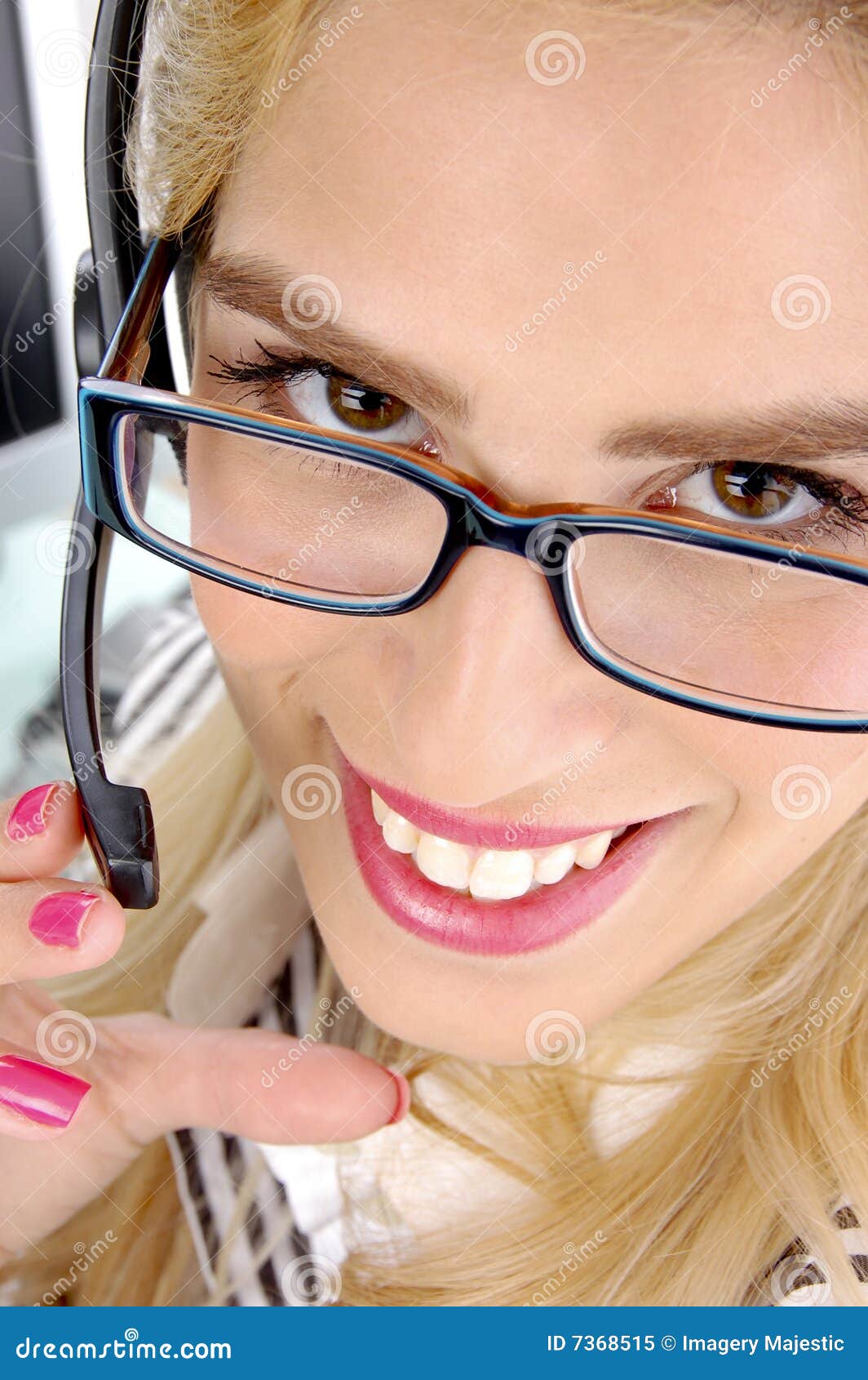 Close Up View of Smiling Telecaller Stock Image - Image of isolated ...