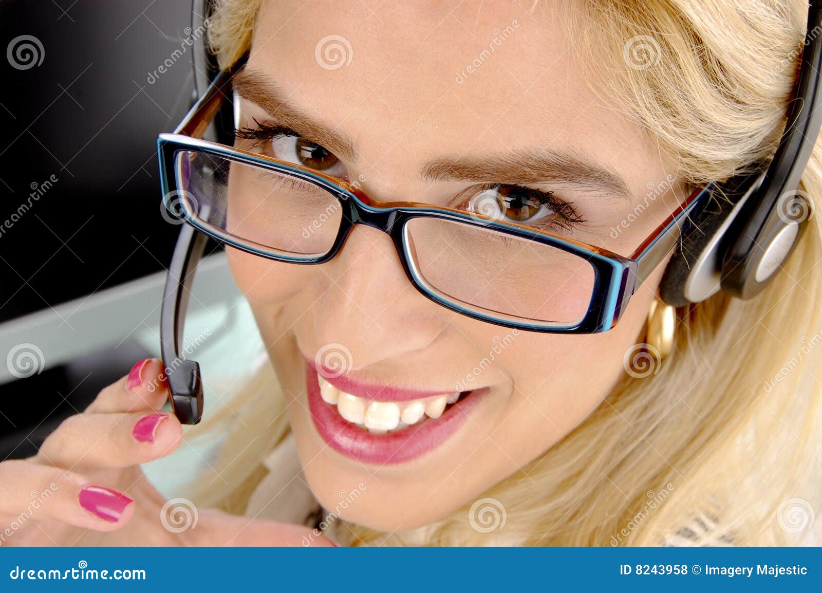 Close Up View of Smiling Telecaller Stock Photo - Image of manager ...