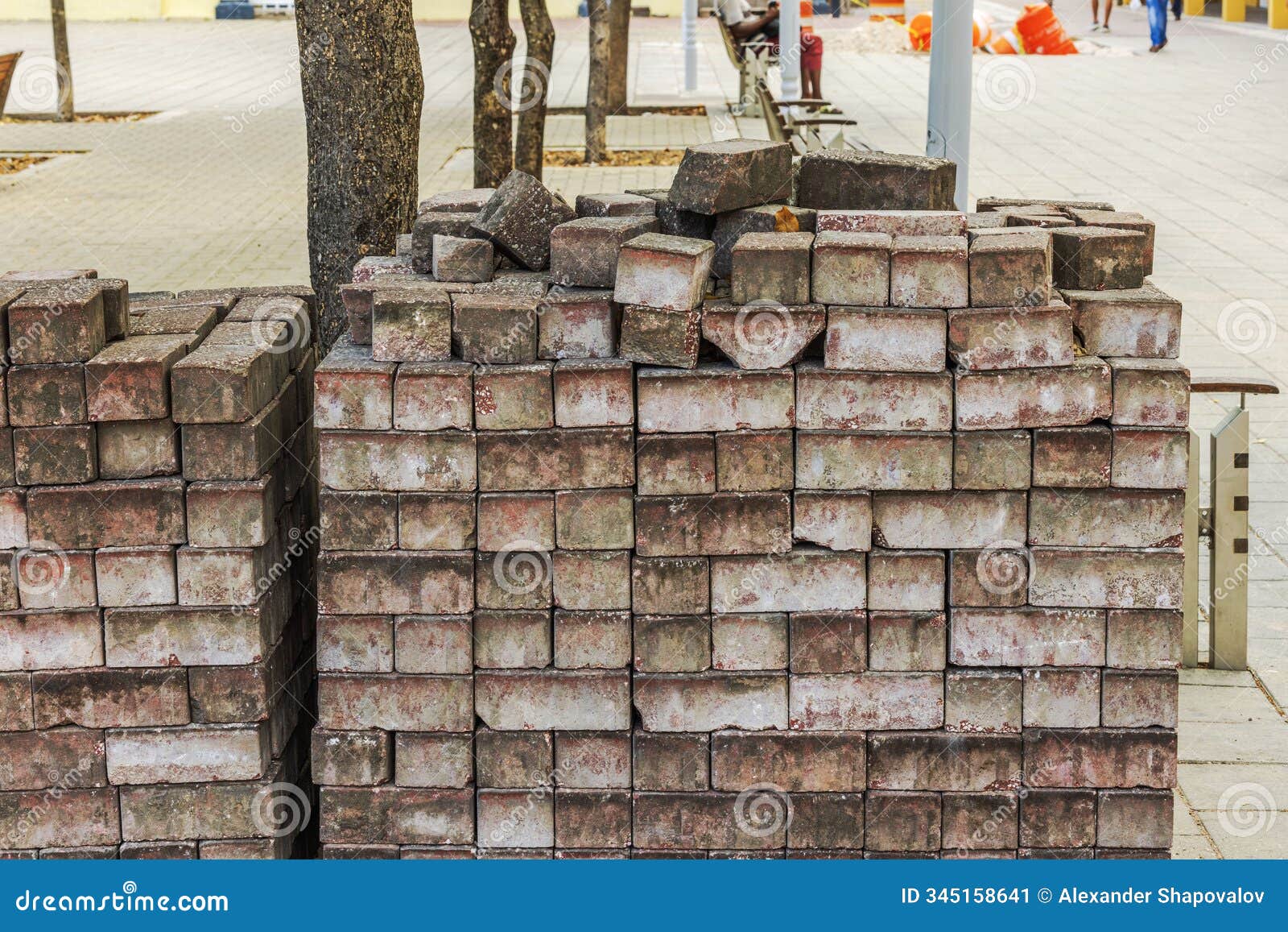 Close Up View of Stack of New Sidewalk Tiles Ready for Installation in ...