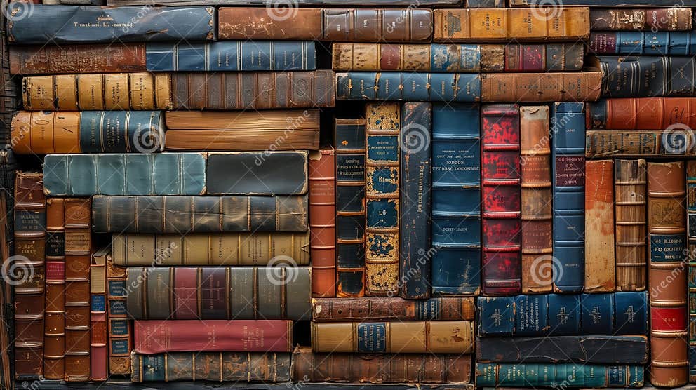 Close-Up View of a Stack of Old Books with Various Colors and Binding ...