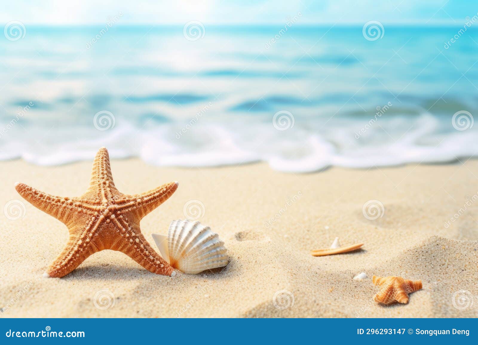 Close-up View of Star Fish and Shells Conch on Tropical Sand Beach ...