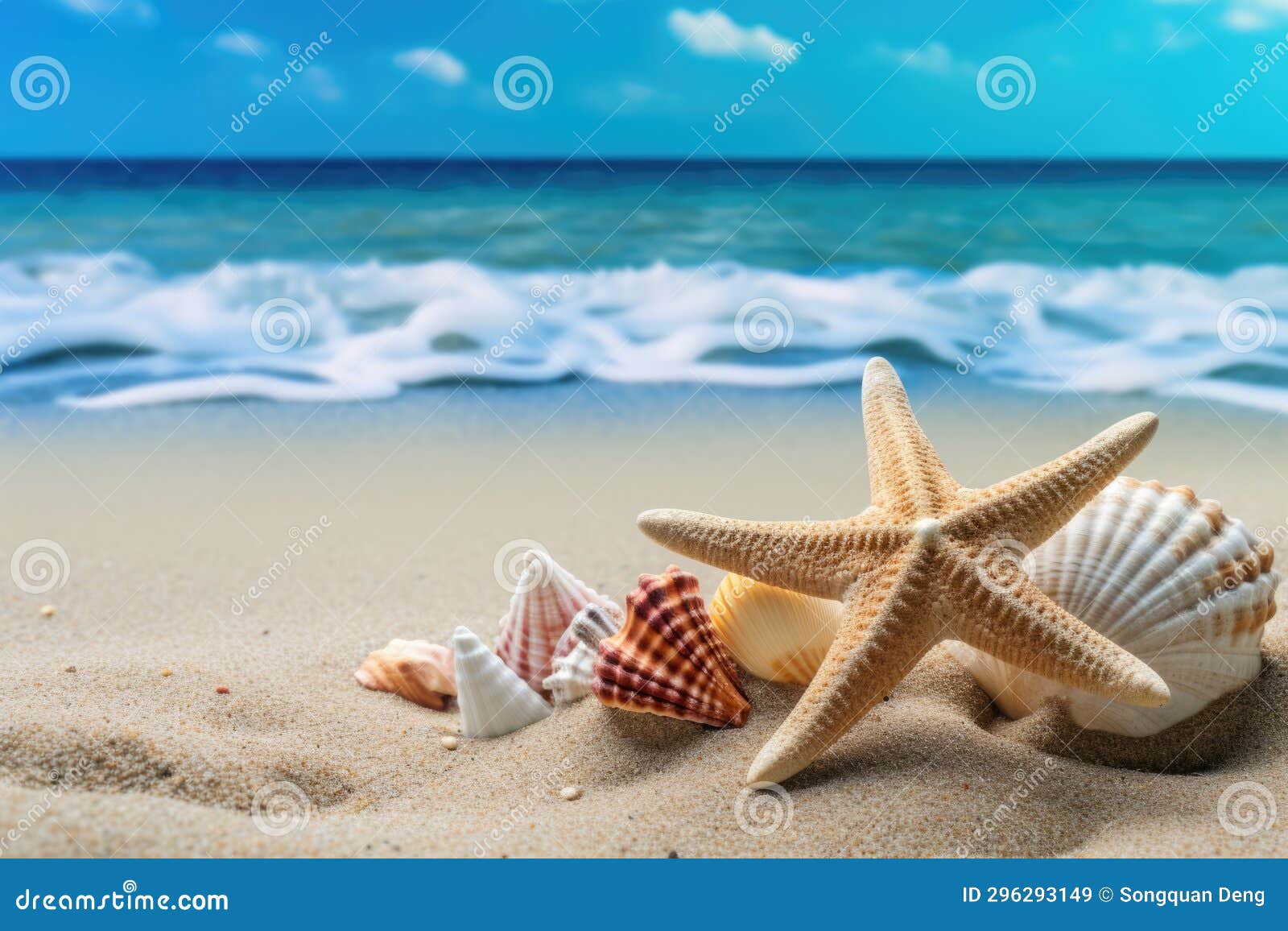 Close-up View of Star Fish and Shells Conch on Tropical Sand Beach ...