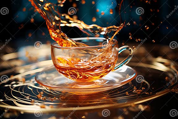 A Stream of Tea Pouring into a Cup, Creating an Elegant Ripple Effect ...
