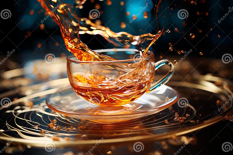 A Stream of Tea Pouring into a Cup, Creating an Elegant Ripple Effect ...