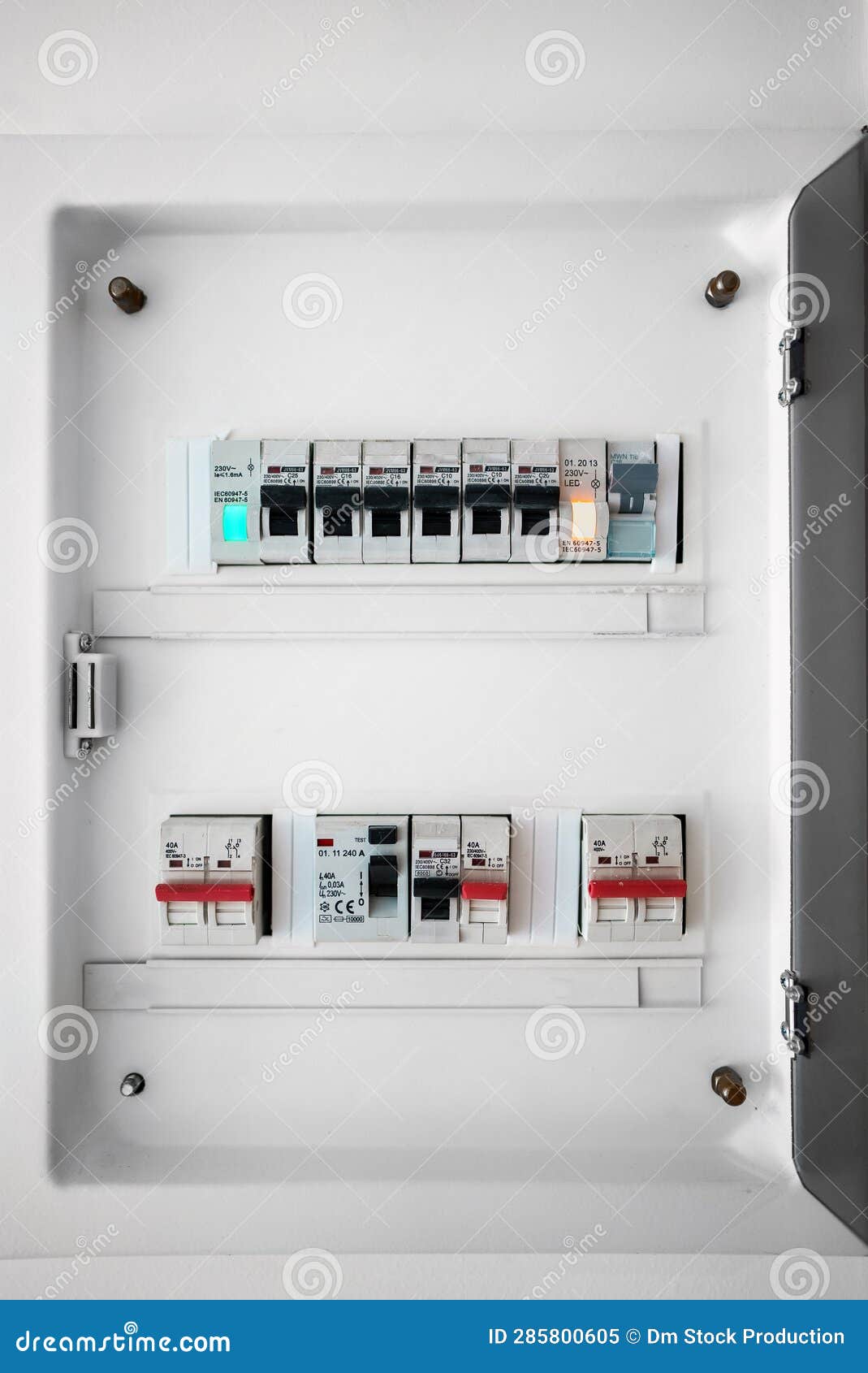 Switches on fuse board stock image. Image of component - 285800605
