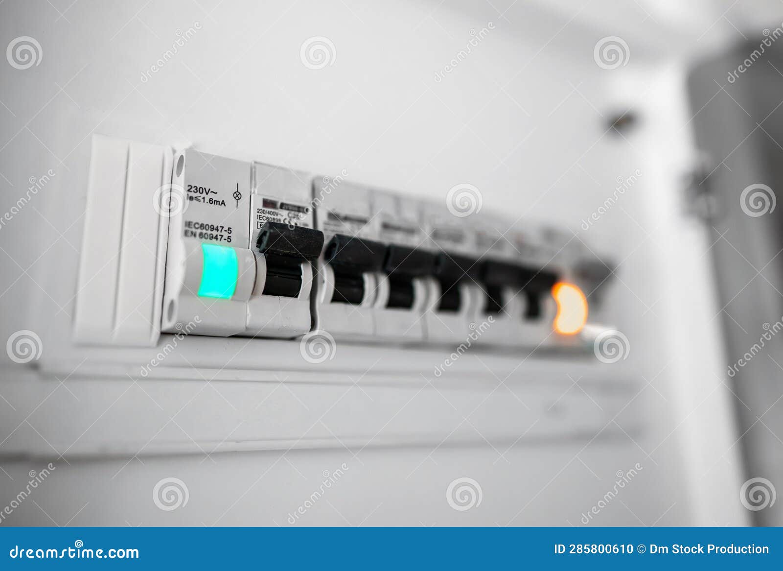 Switches on fuse board stock photo. Image of current - 285800610
