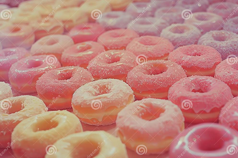 Rows of Donuts on Display Stand. Generative AI Stock Illustration ...