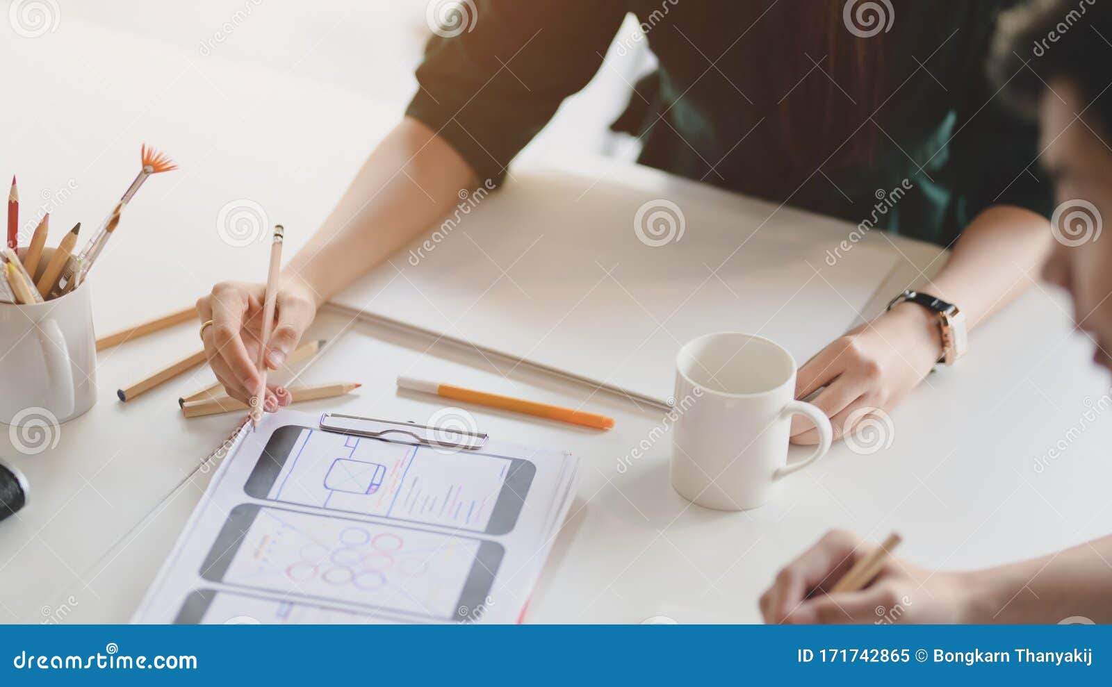 Close Up View of Team Application Developer Concentrating on UI Project ...