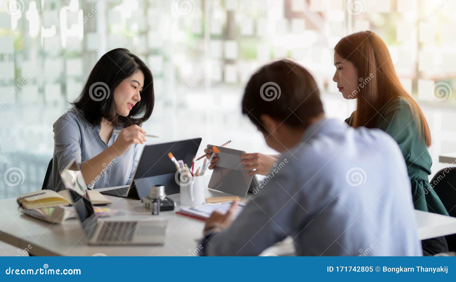 Close Up View of Team Application Developer Consulting on UI Project in ...