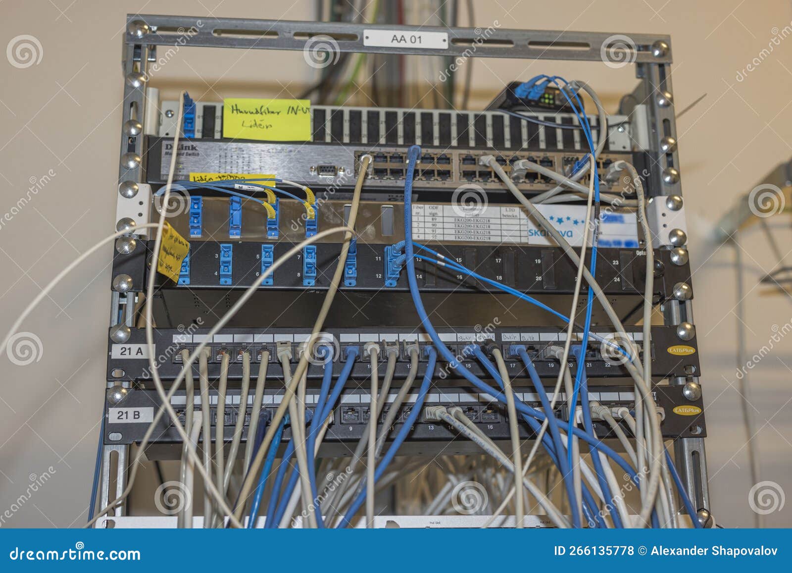 Close Up View of Technical Computer Room with All Cable Connections ...