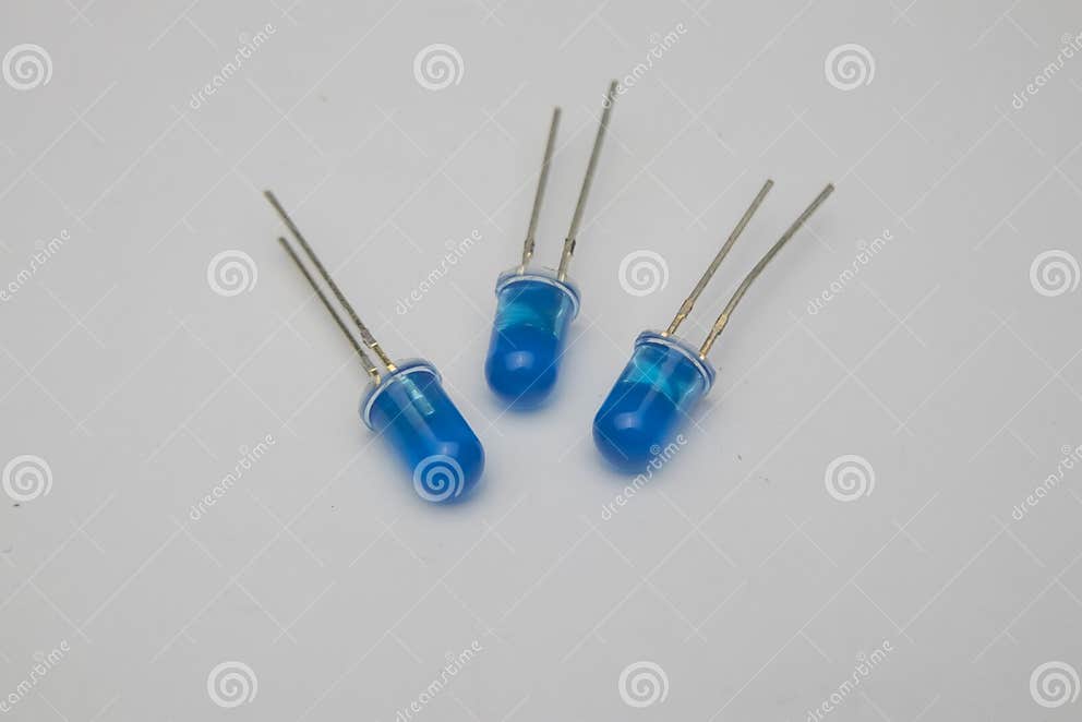 Close-up View of Three Blue LED (Light Emitting Diode) Components on a ...