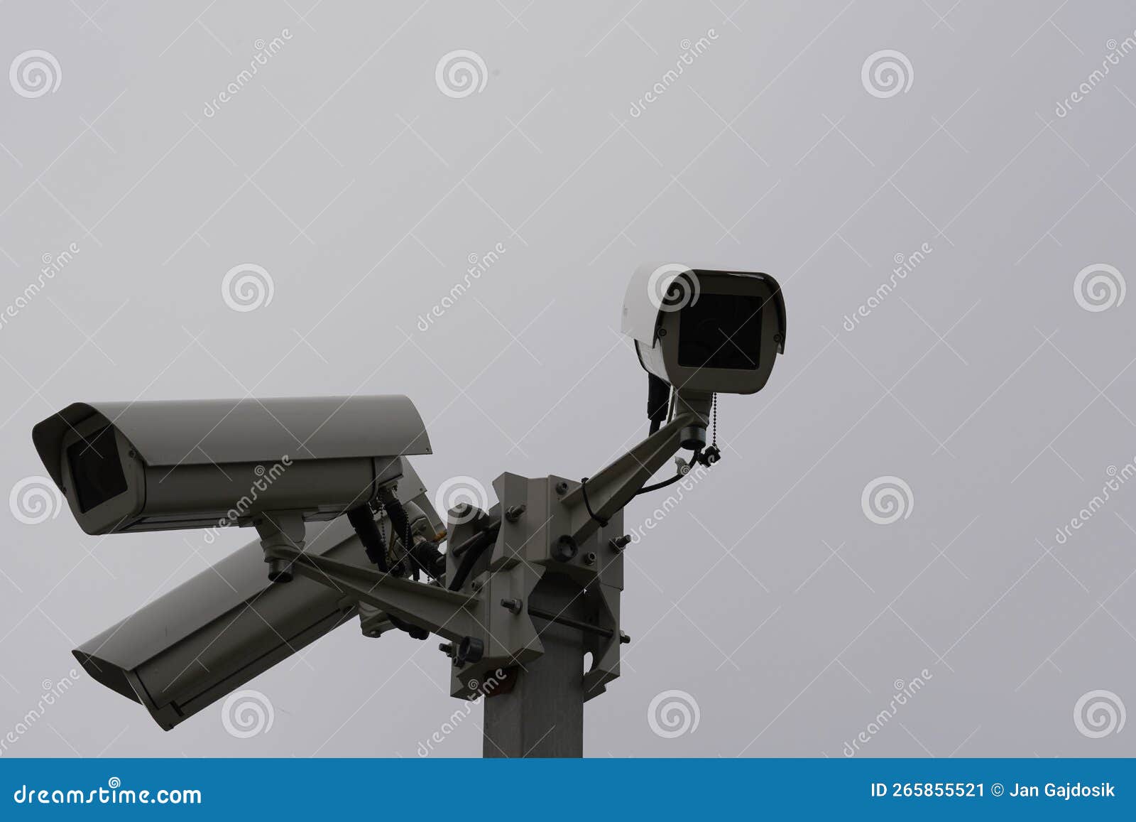 Close Up View on Three Industrial Security CCTV Cameras Installed on ...