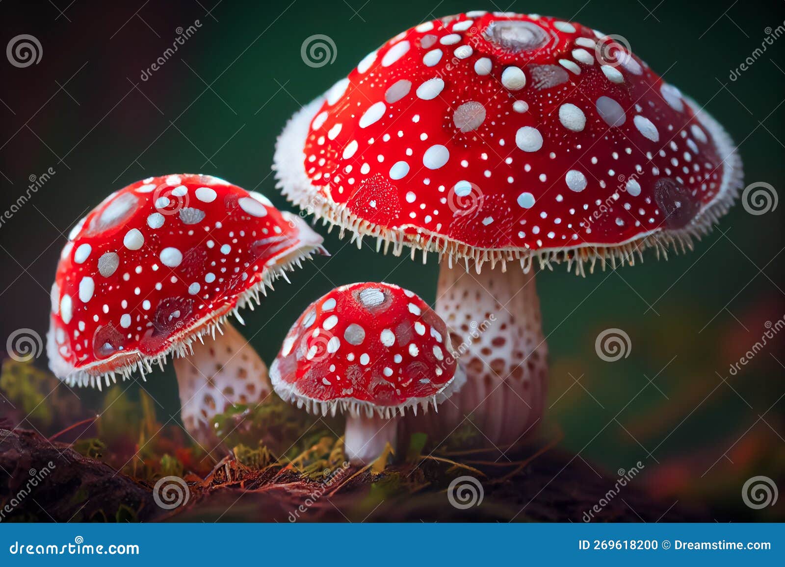 Close Up View of Three Red Fly Agaric Mushrooms, Ai Generated Image ...