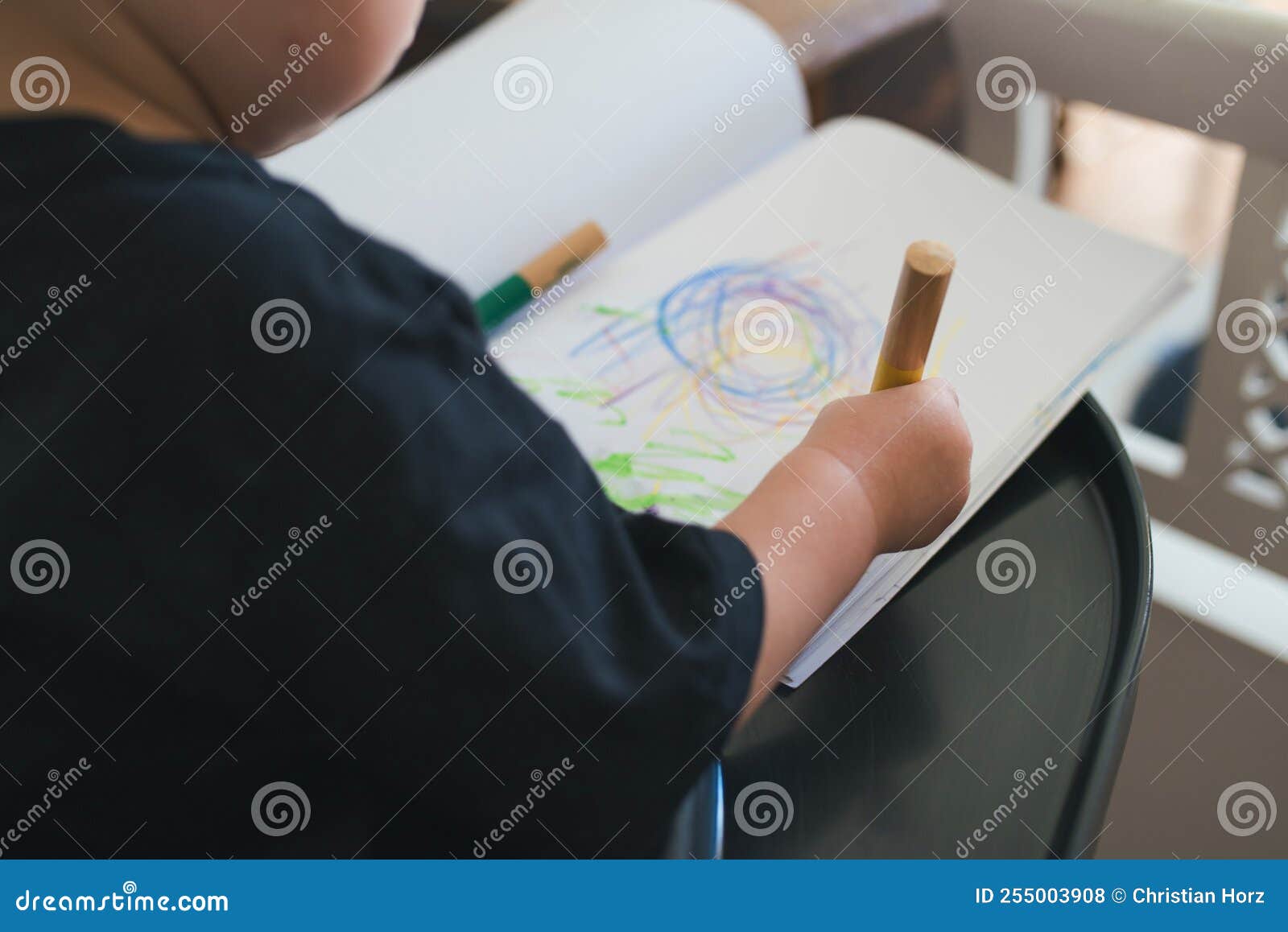 Toddler Using Crayons To Draw a Picture Stock Photo - Image of creative ...