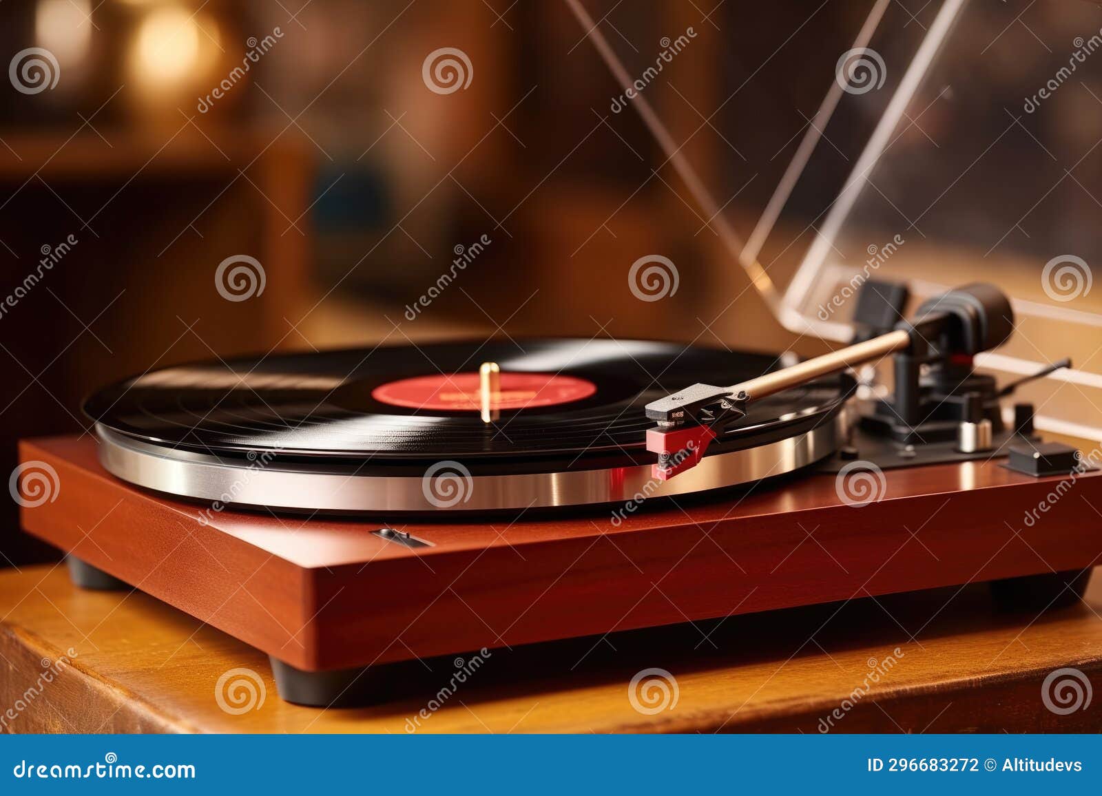 Close-up View of a Turntable on a Wooden Table Stock Illustration ...