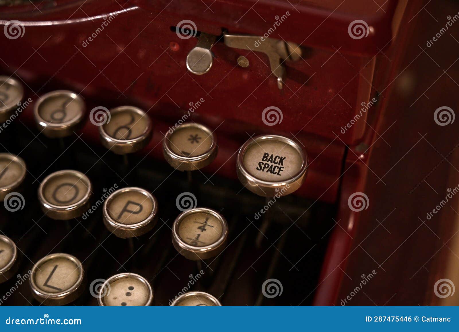 Close Up View of a Typewriter Keyboard. Focus on the Key "BACK SPACE ...