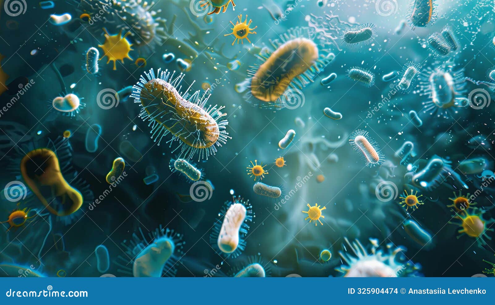 A Close-up View of Various Germs and Bacteria Floating in a Fluid ...