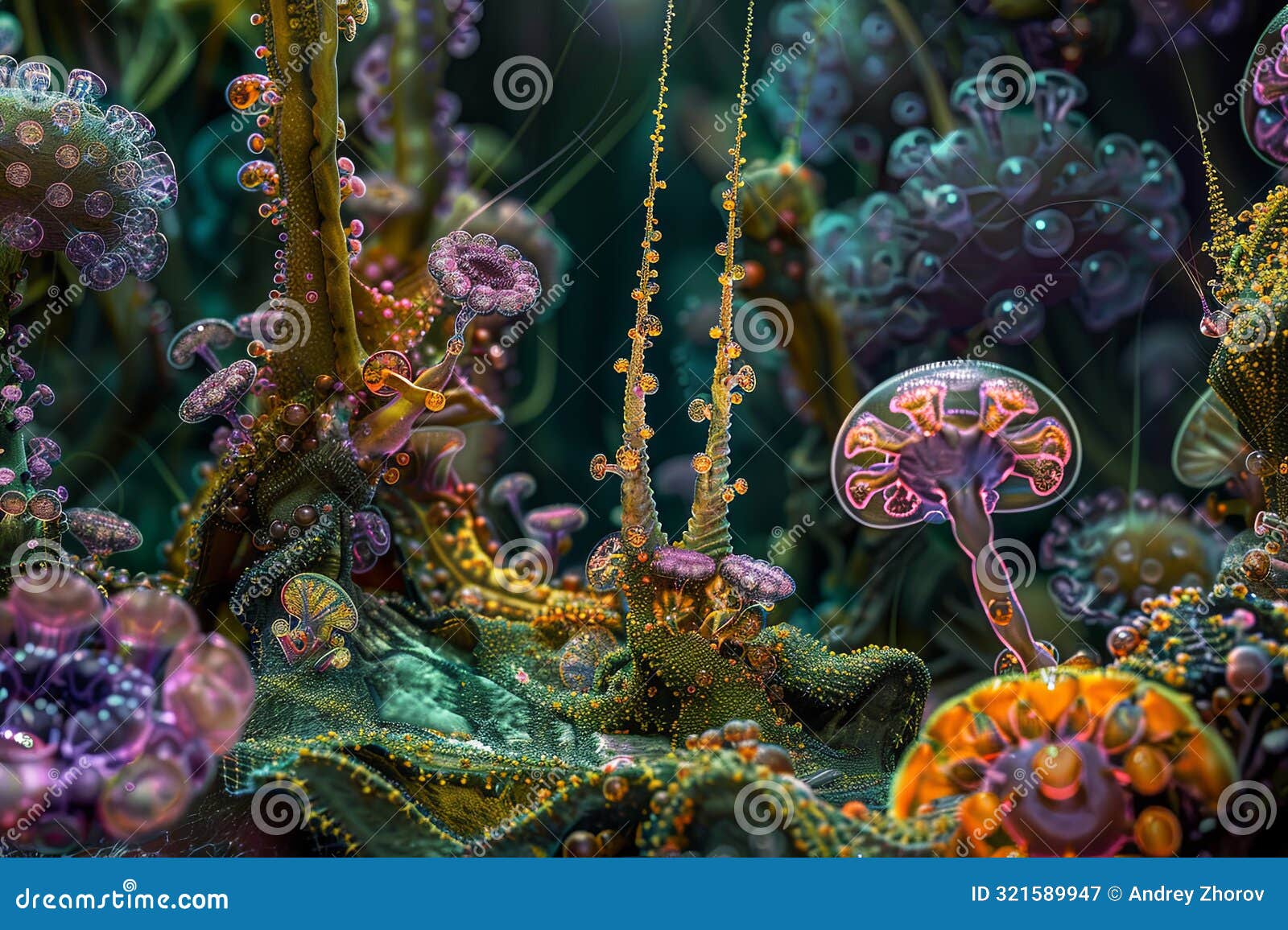 A Close-Up View Of A Vibrant Microscopic Ecosystem Featuring Colorful ...