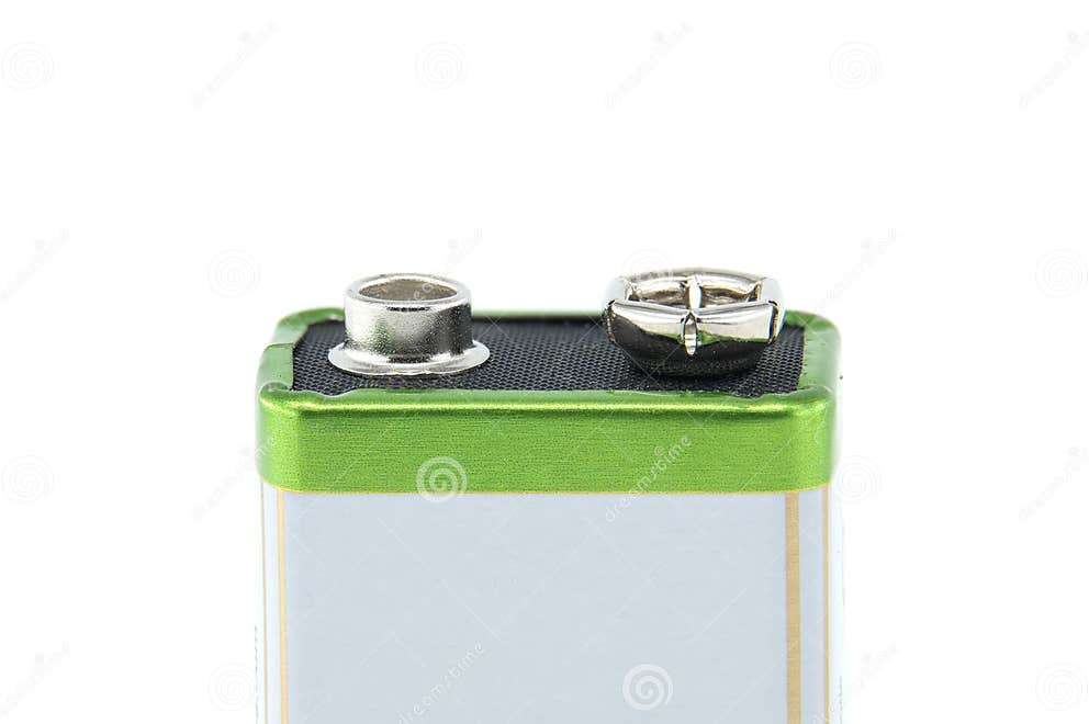 Close-up View of a 9-volt Battery Showing Positive and Negative ...
