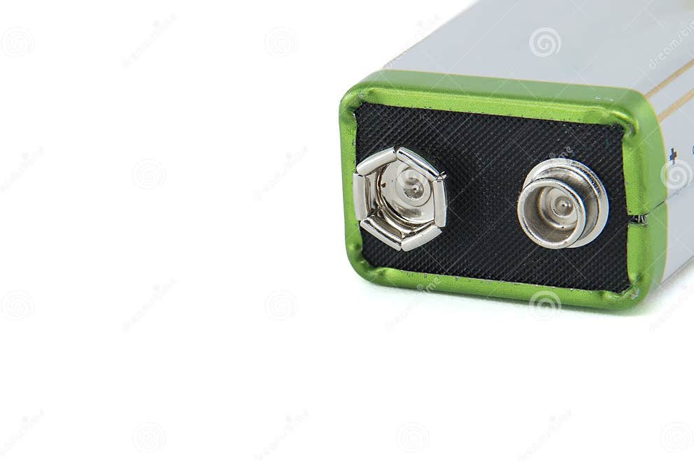 Close-up View of a 9-volt Battery Showing Positive and Negative ...