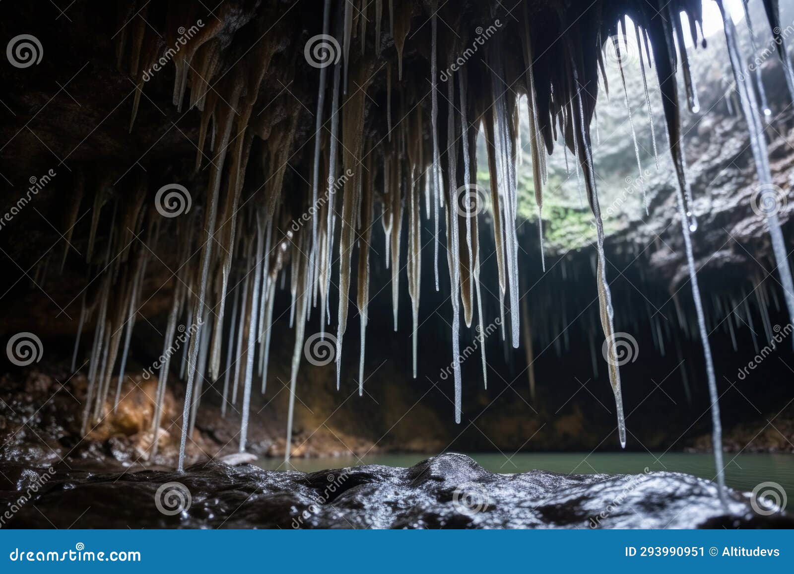 Close-up View of Water Drops Falling from Cave Stalactites Stock Image ...