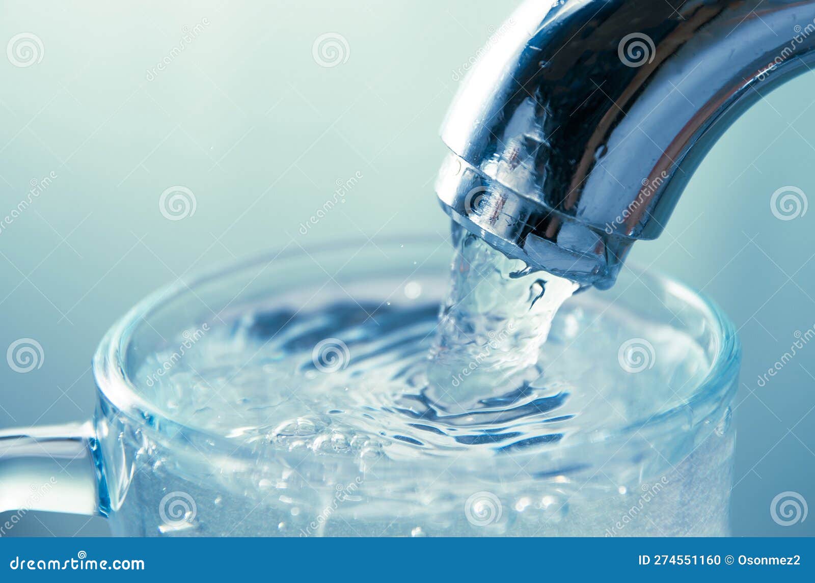 Close-up View of Water Flowing from Tap into Glass Stock Photo - Image ...