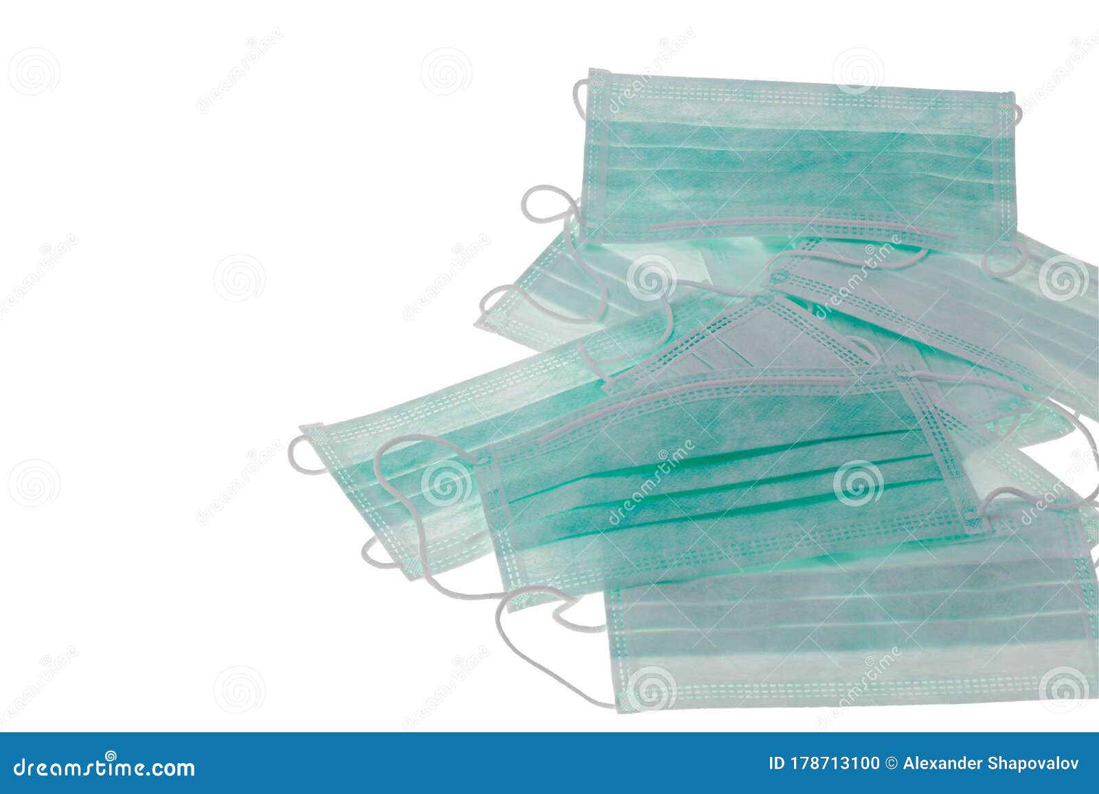 Close Up View of White Blue Face Masks Isolated on White Background ...