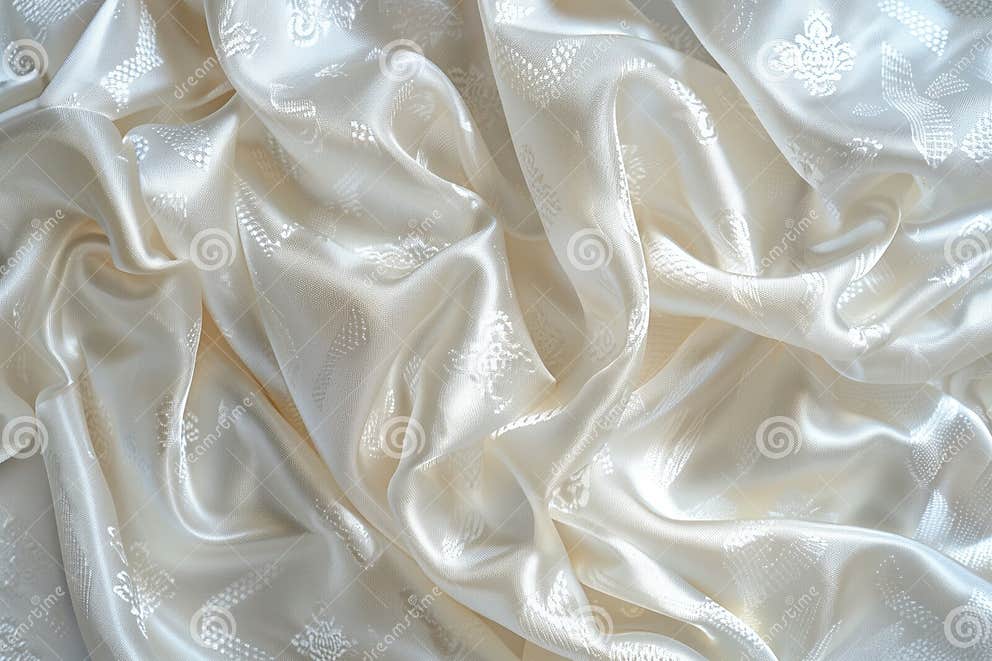 Close-up View of White Fabric with Subtle Floral Pattern. Fabric ...