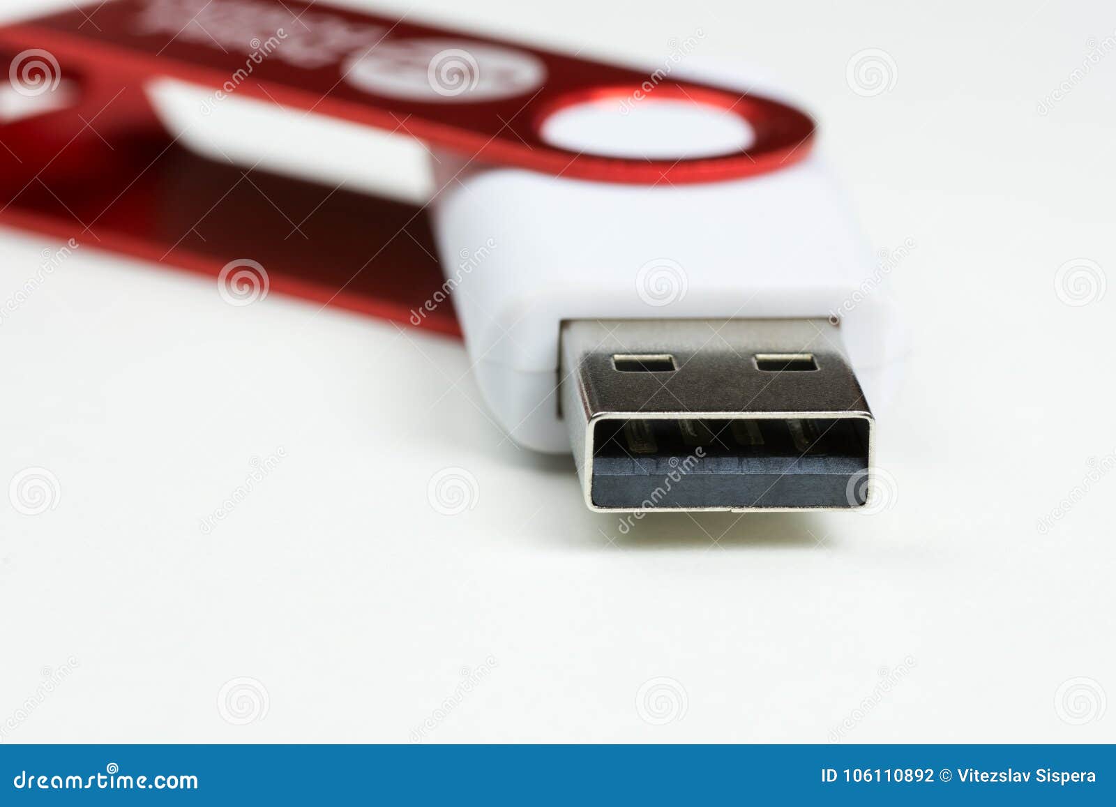Close-up View of a White USB Flash Drive Connector with Red Cap Stock ...