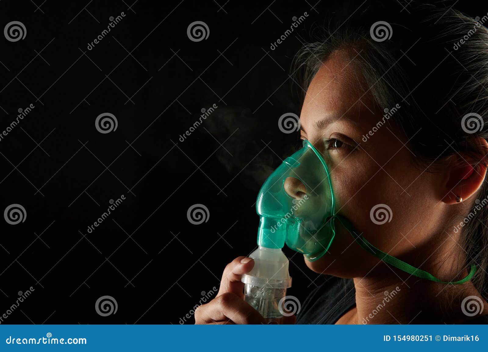 Close Up View of Woman Using Inhalation Mask Stock Image - Image of ...
