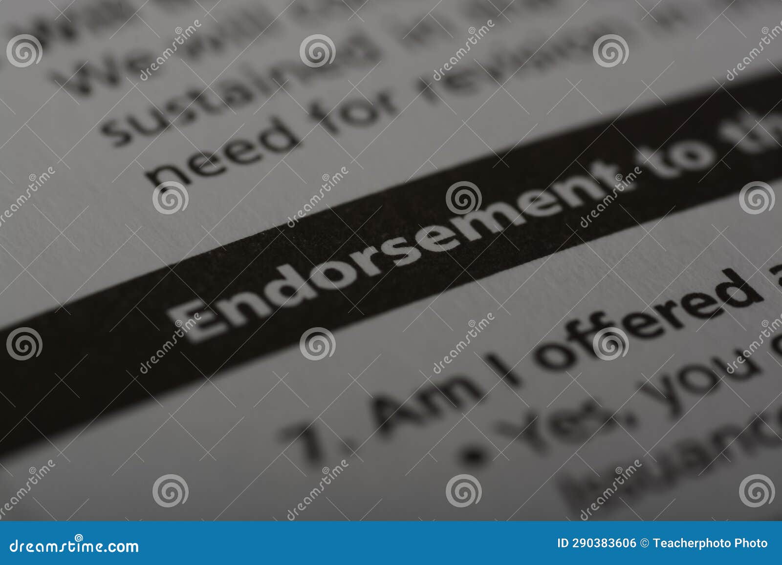 Close Up View of the Word ENDORSEMENT. an Endorsement is a Form of ...
