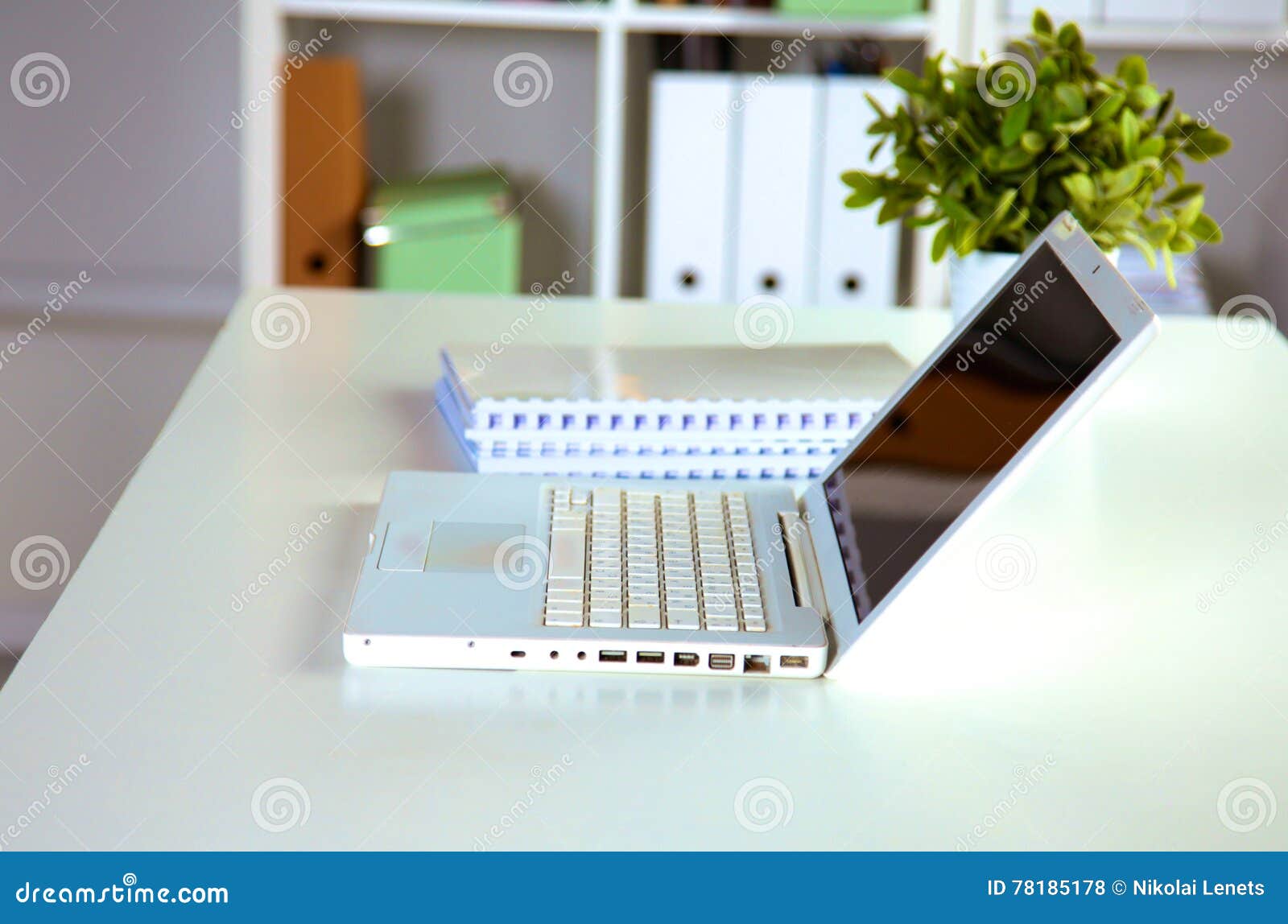 Close Up View of a Work Desk Interior with Laptop Computer, Cup Coffee ...