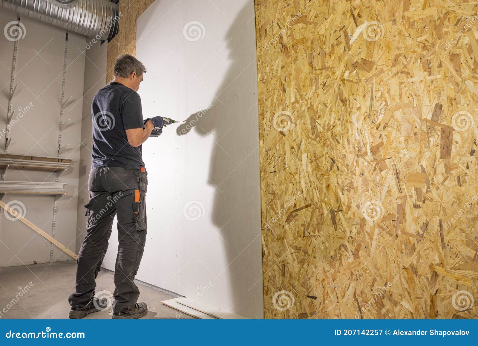 Close Up View of Worker Building Interior Partition Wall. Stock Image ...