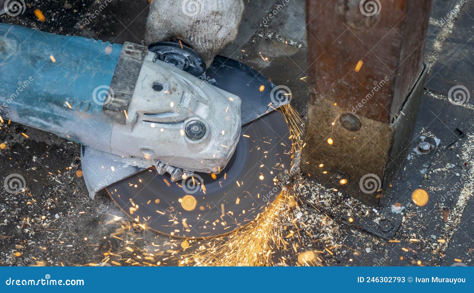 Close-up View of a Worker Working with Angle Grinder. Electric Wheel ...
