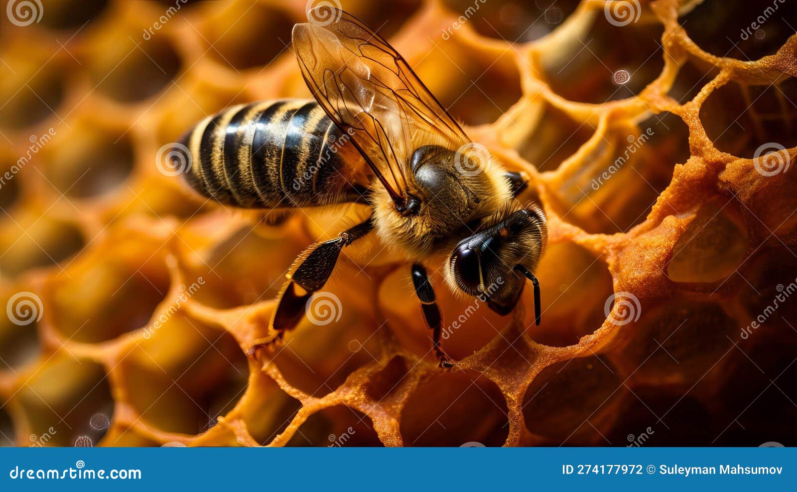 Close Up View of the Working Bees on Honey Cells Stock Illustration ...