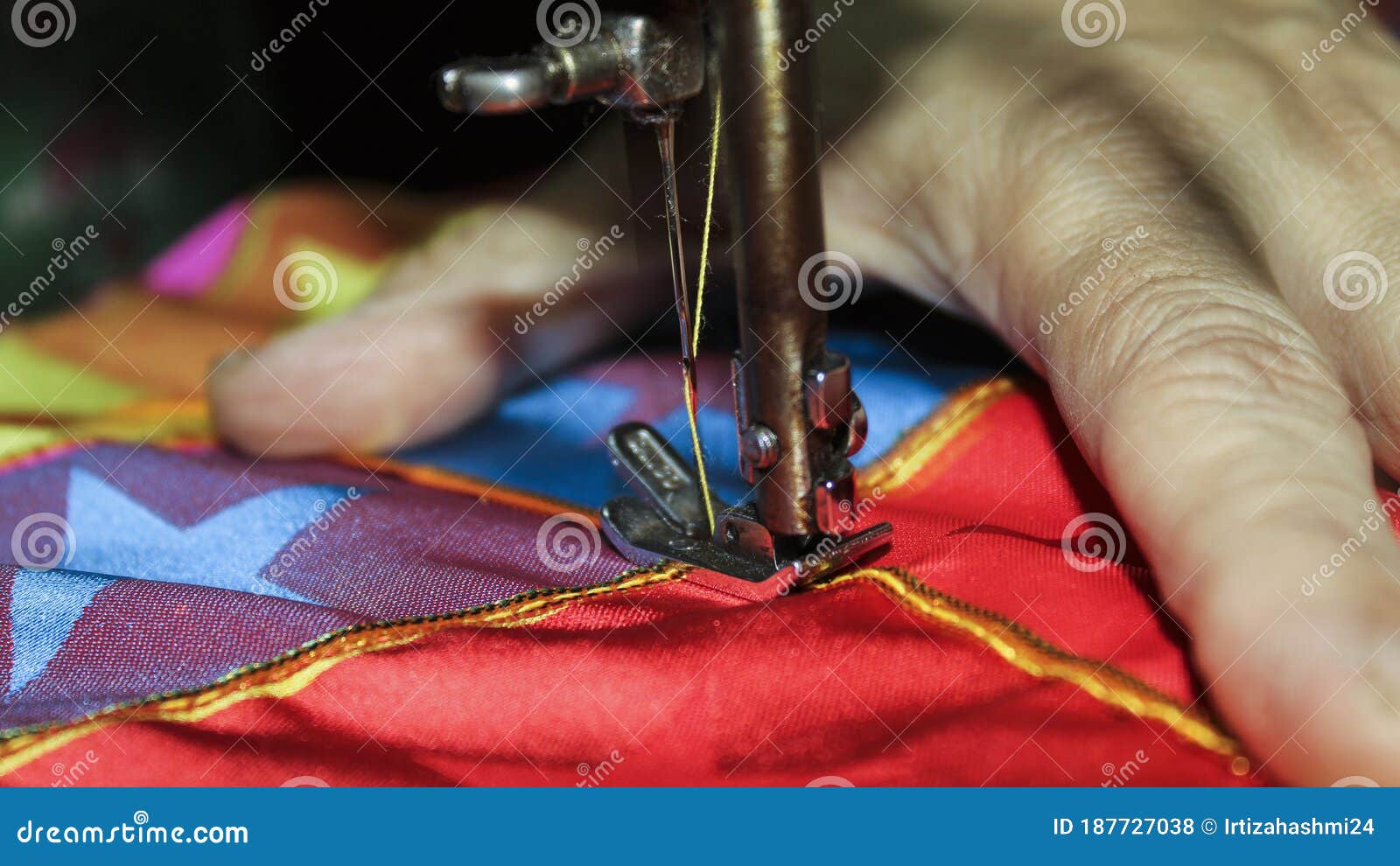 Close-Up View of Working on Sewing Machine Full HD Stock Photo - Image ...
