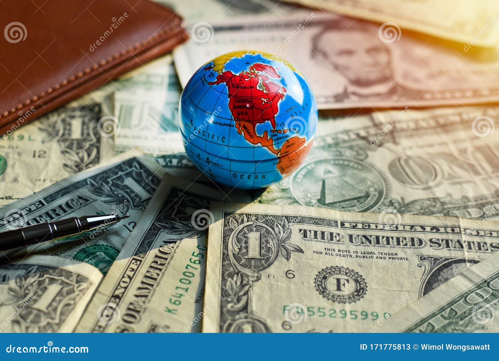 Close-up View World Map on Money Dollars, Concept Economic Stability of ...