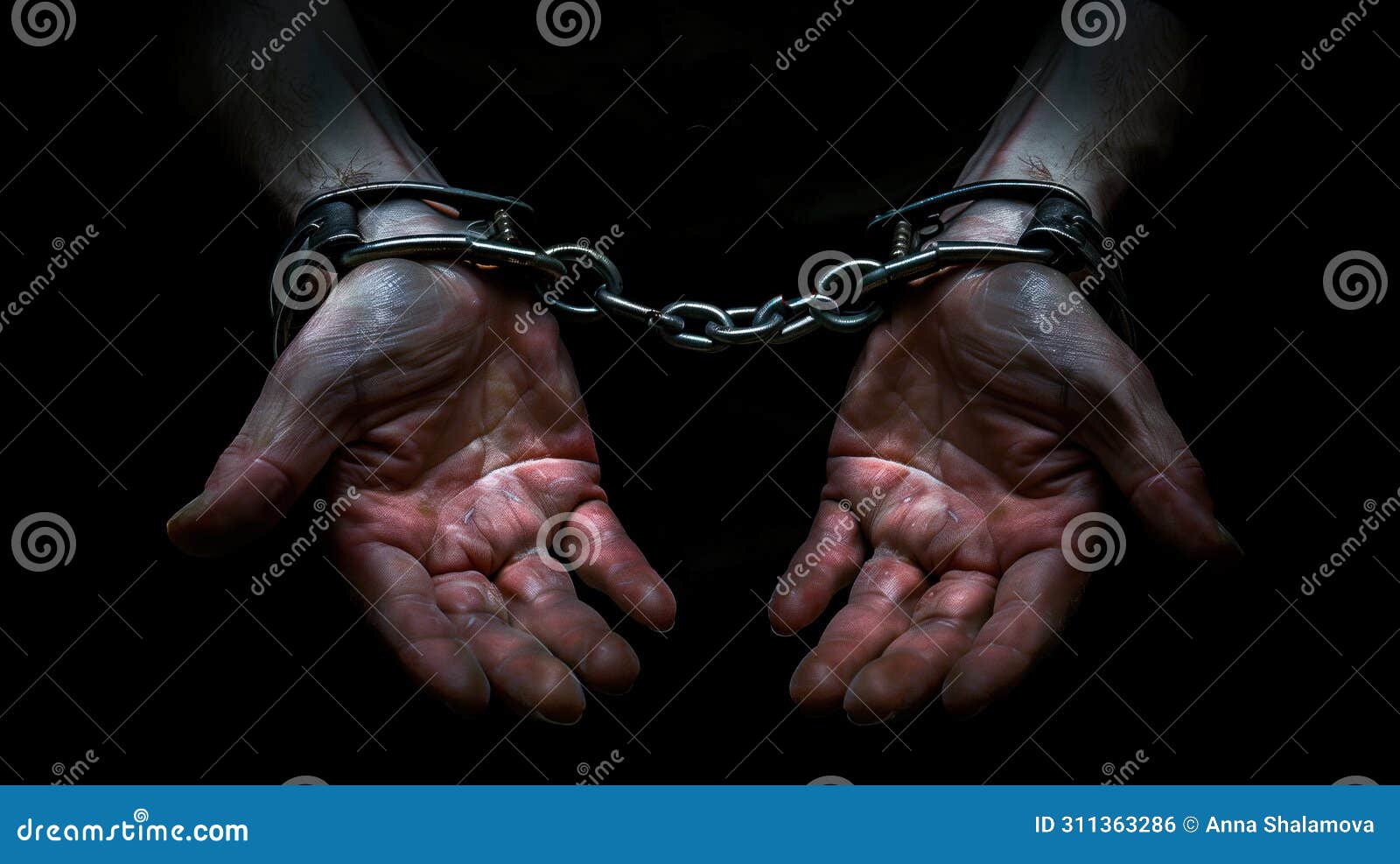 A Close-up View of Worn Hands Bound by Heavy Chains. Concept of ...