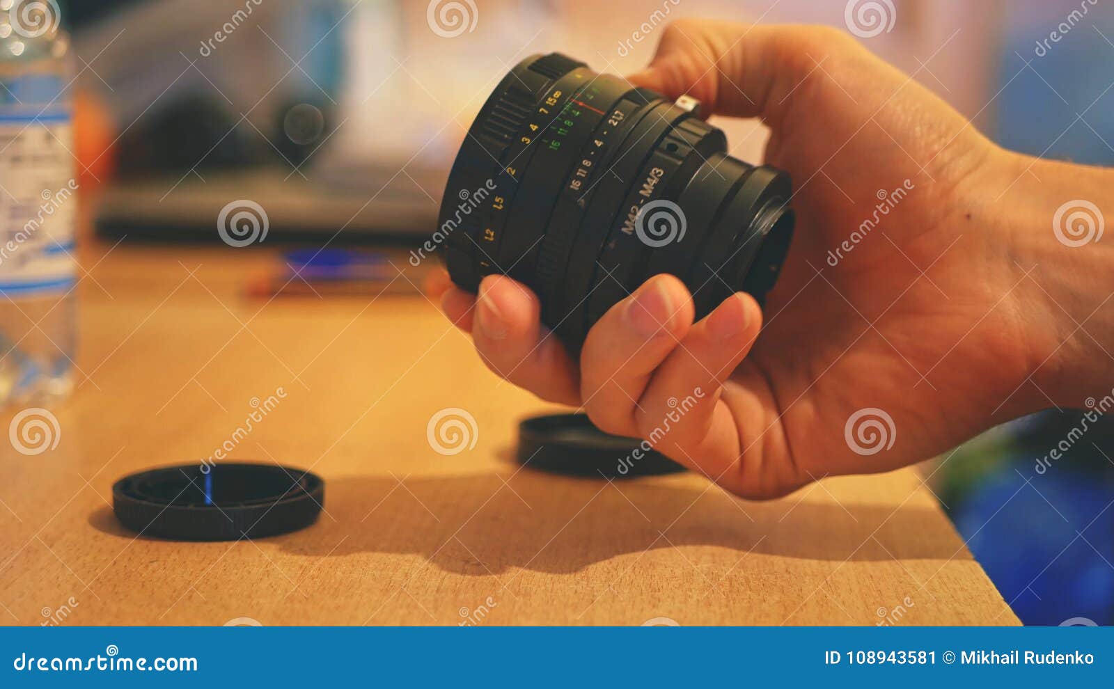 Close Up Vintage Camera Lens in the Hands Stock Image - Image of ...