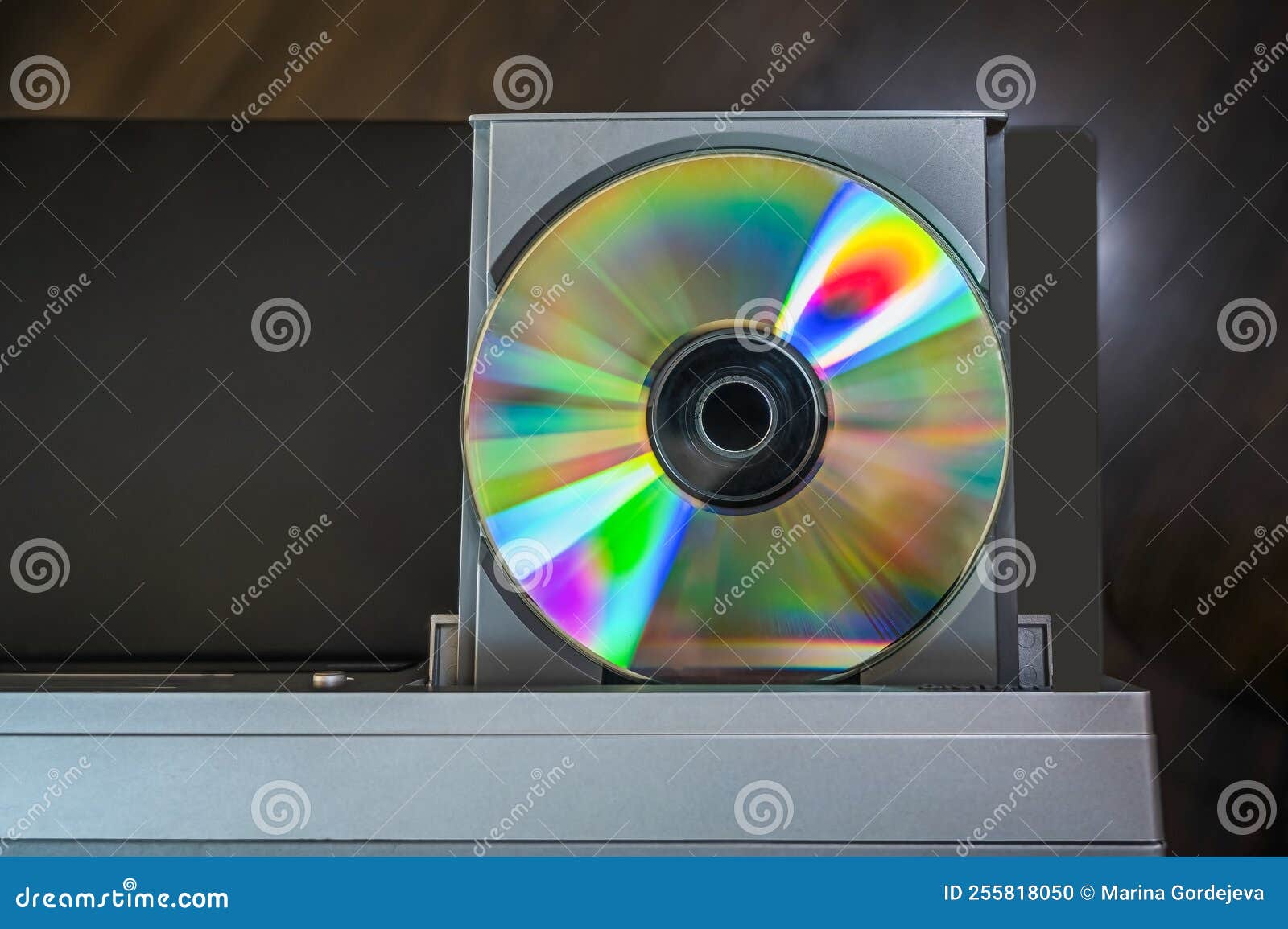 Close-up Vintage Cd Player with Cd. DVD Inserting To Video Player Stock ...