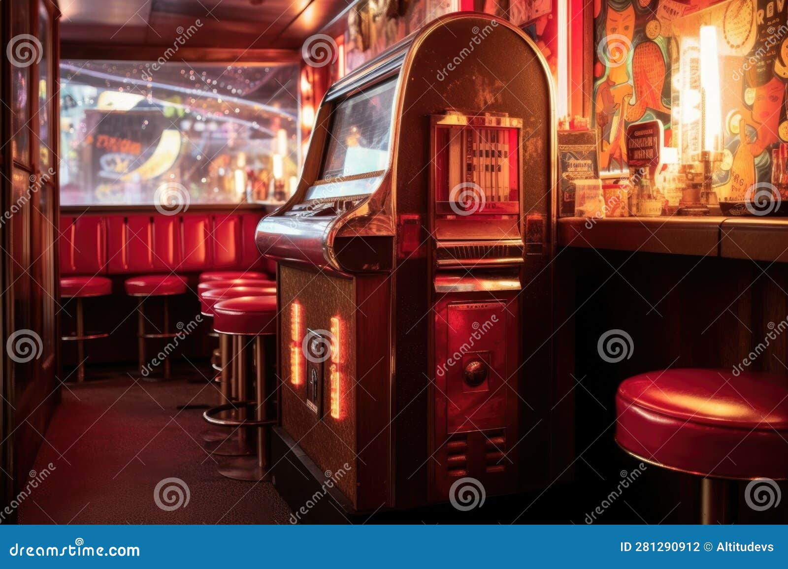 Close-up of Vintage Jukebox in Diner Corner Stock Illustration ...
