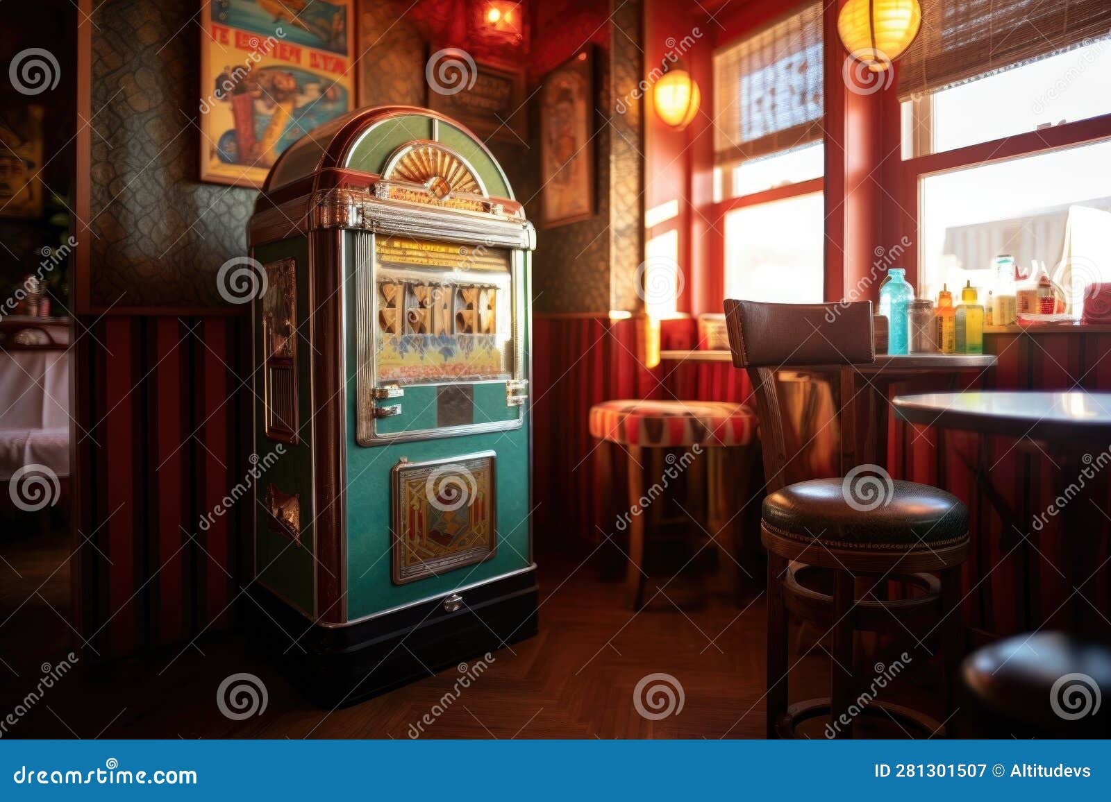 Close-up of Vintage Jukebox in a Diner Corner Stock Illustration ...