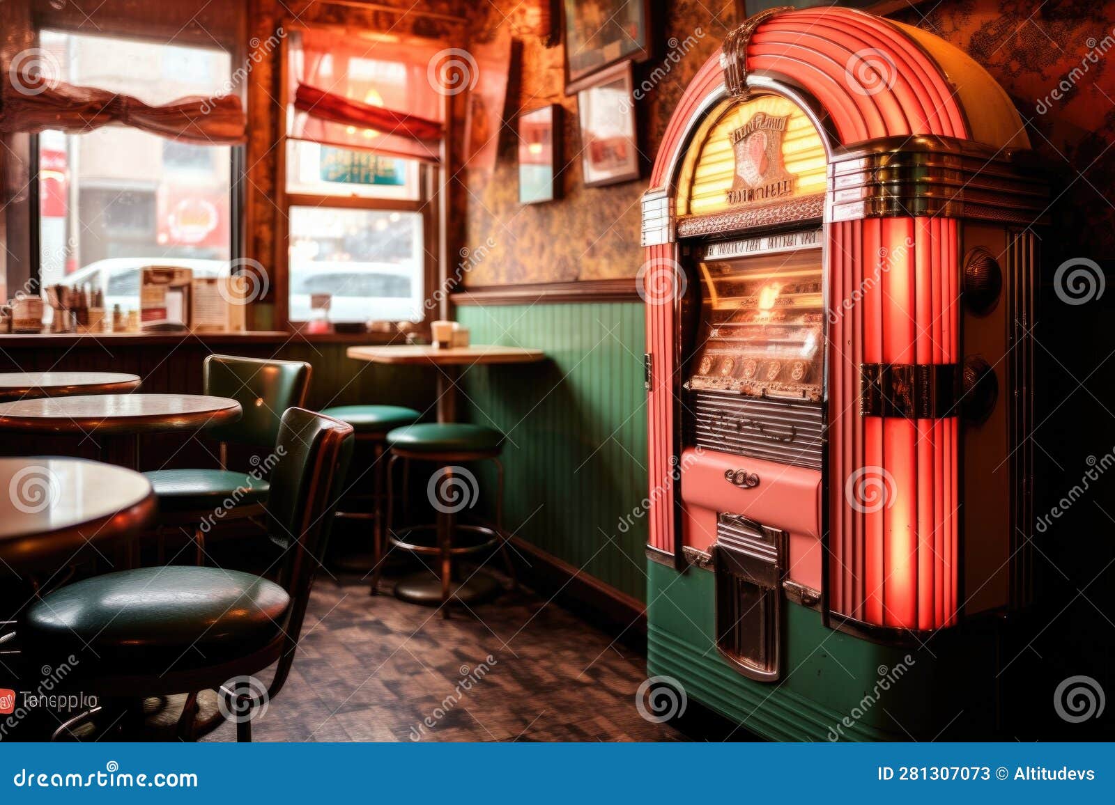 Close-up of Vintage Jukebox in Diner Corner Stock Illustration ...