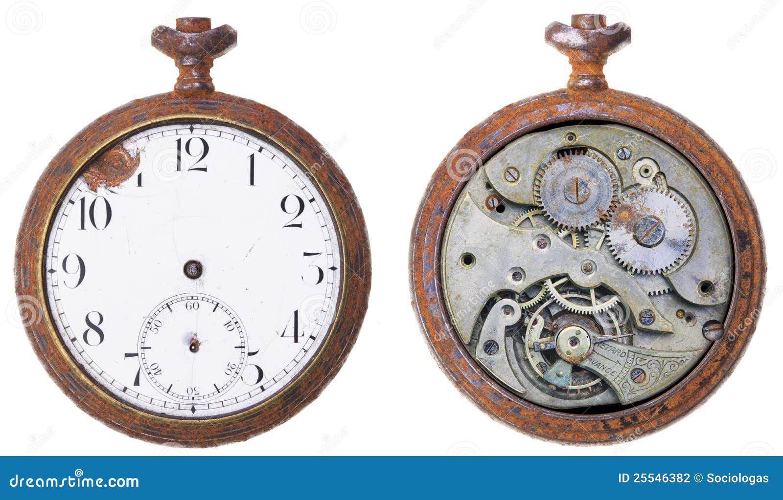 Close-up of a Vintage Rusty Clock from Both Sides Stock Photo - Image ...