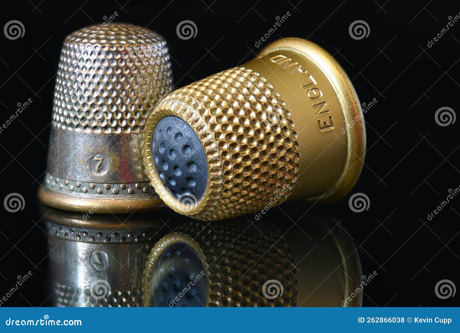 Close Up of Vintage Thimbles on Dark Glass Stock Photo - Image of ...
