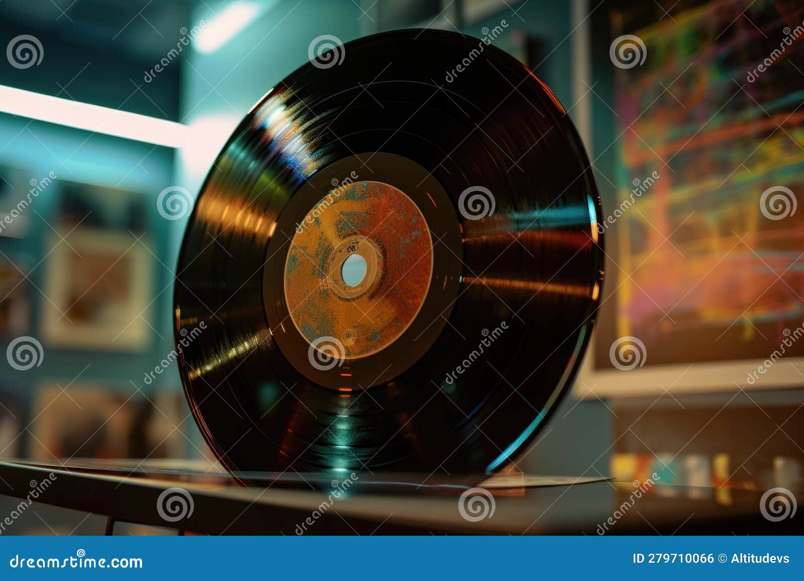 Close-up of Vinyl Record, with Concert Visuals in the Background Stock ...