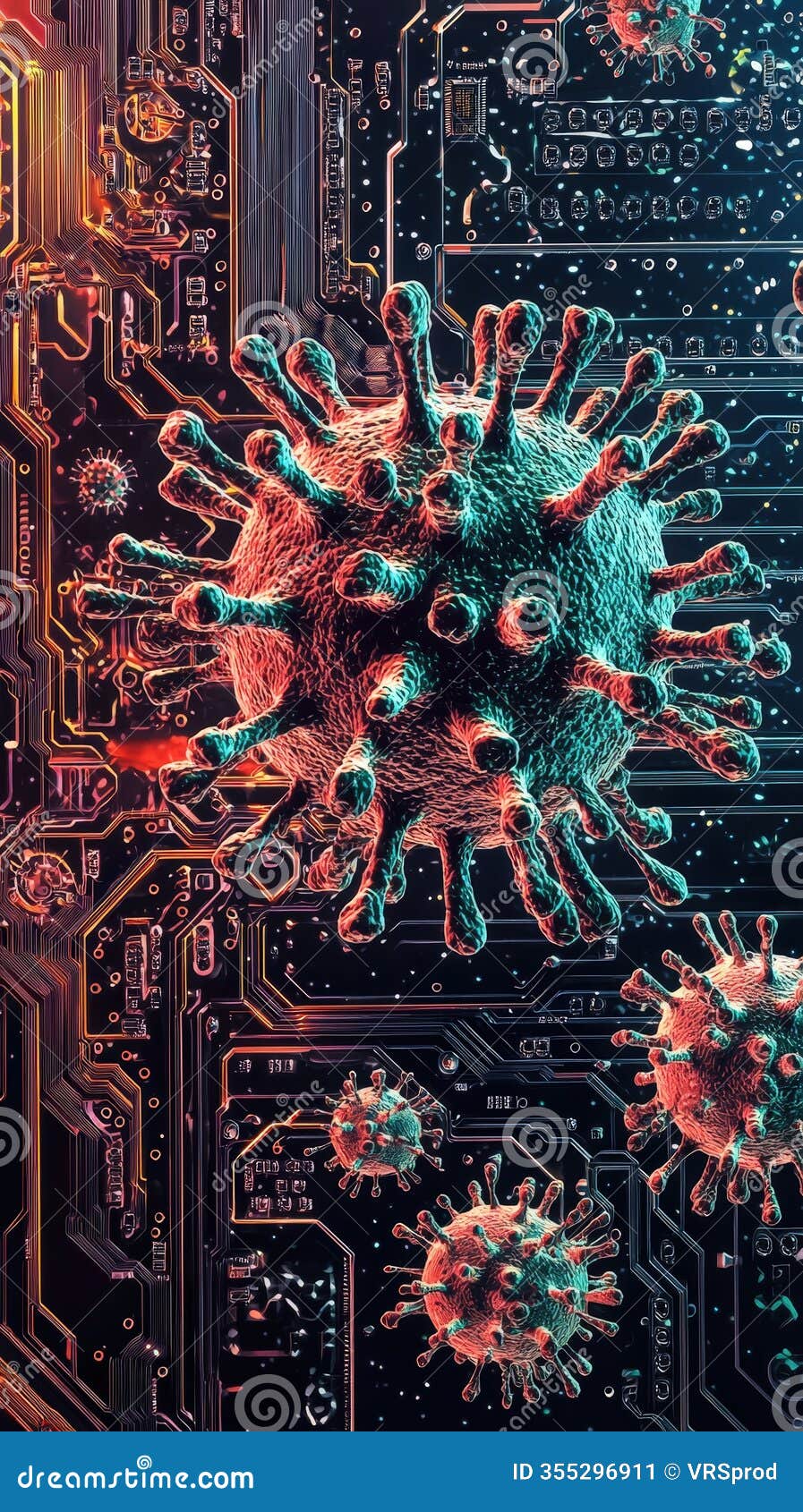 Close-Up of Viral Structure on Futuristic Circuit Board Stock Image ...